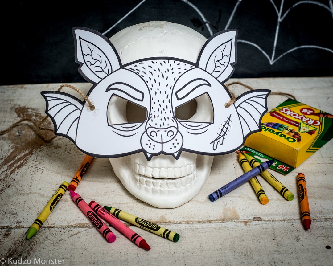 Halloween Printable Creepy Bat Coloring Mask, Classroom Halloween ...