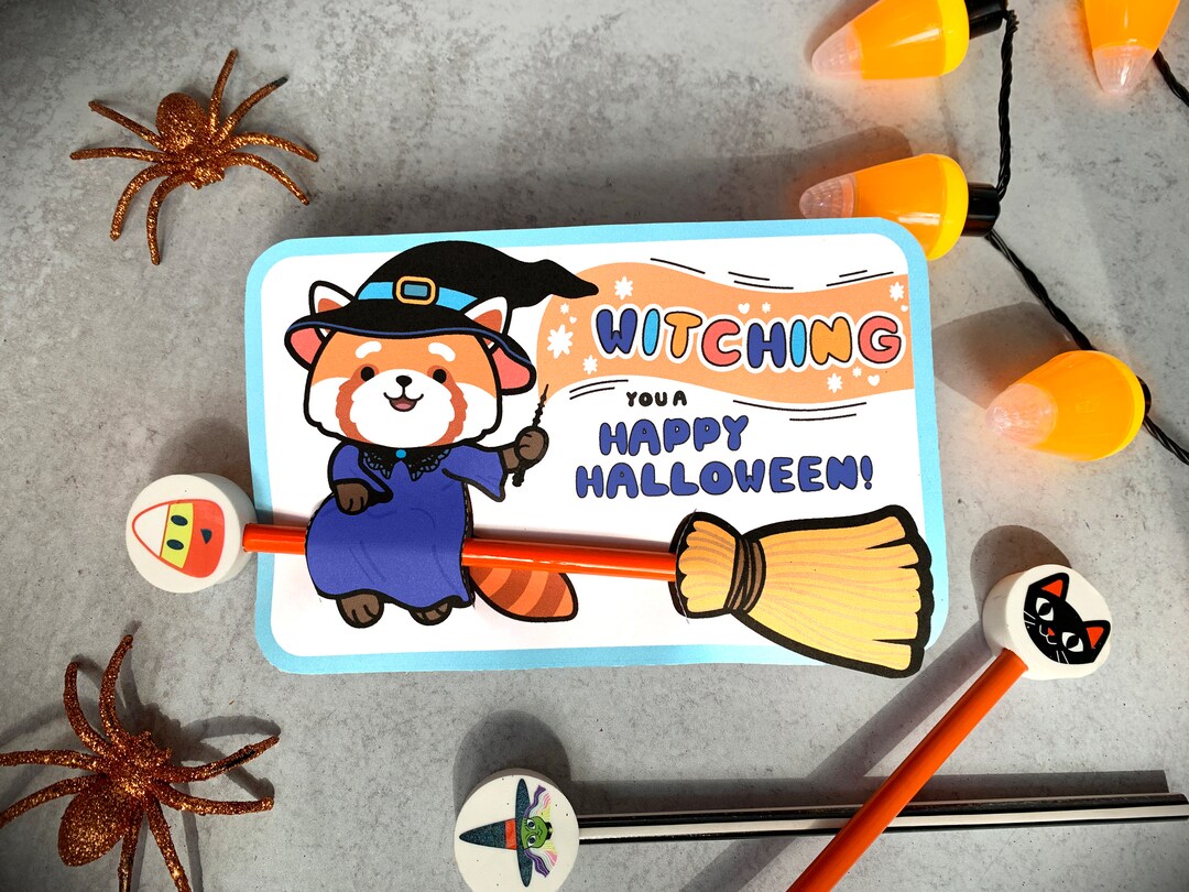 Cute Red Panda Witch Broom Pencil Holder - Kawaii Halloween Printable ...