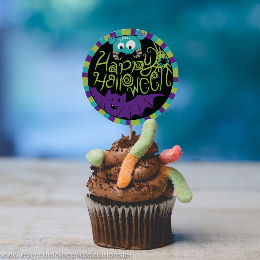 INSTANT DOWNLOAD Halloween Cupcake Topper Print at Home Multicolor ...