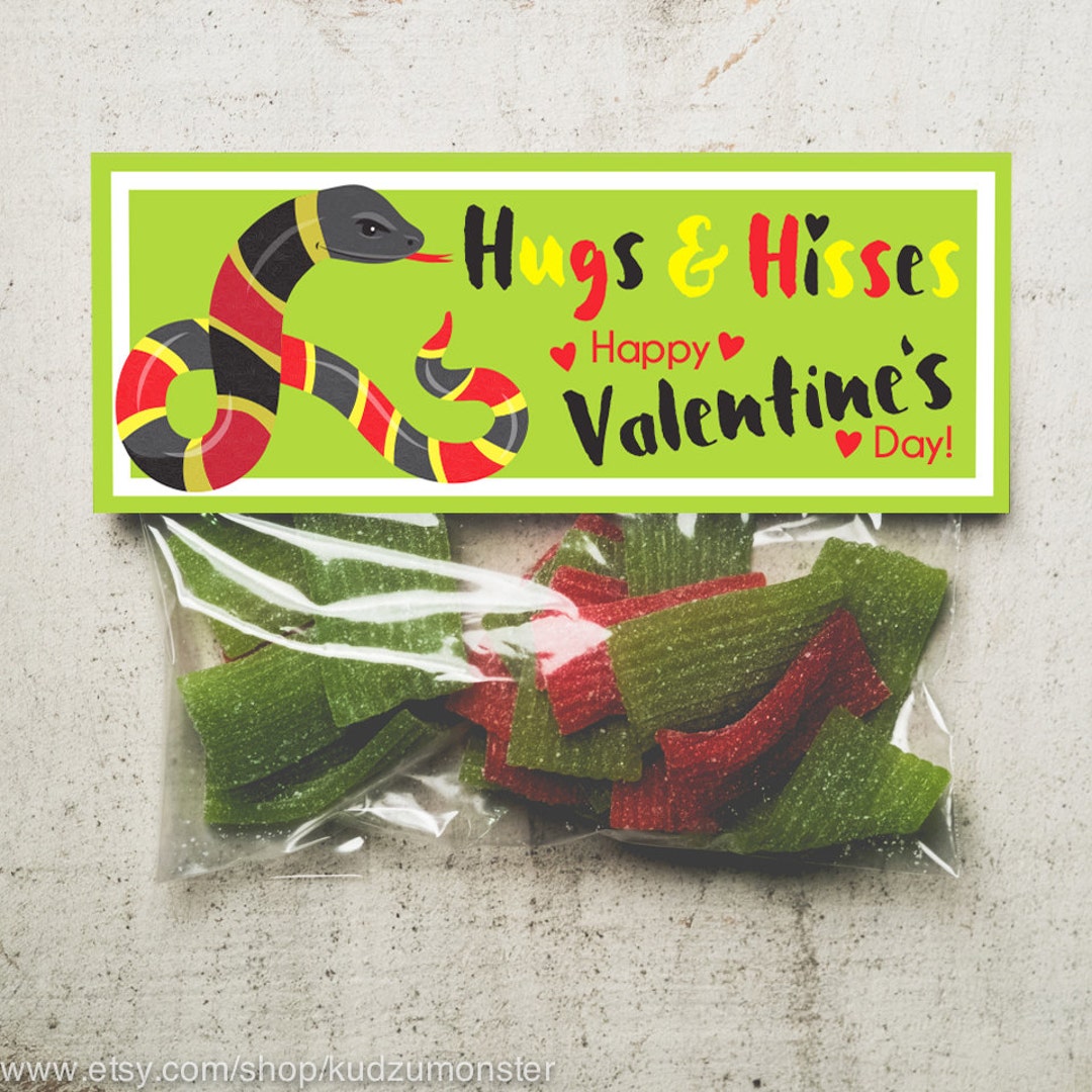 INSTANT DOWNLOAD Hugs and Hisses Striped Coral Snake Valentine Treat ...