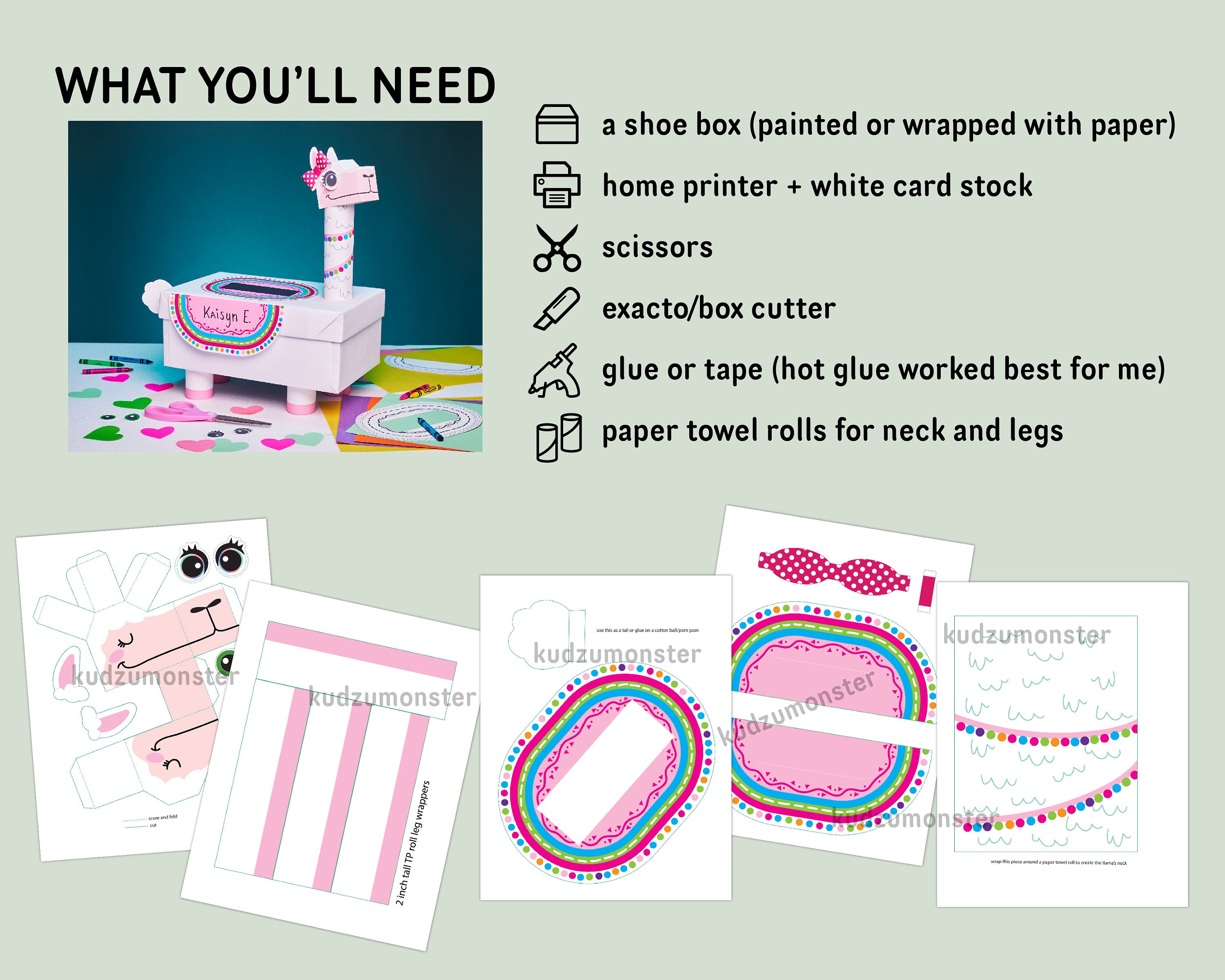 Llama Valentine Box Kit | DIY Printable Box Decor Kit for Valentine's ...