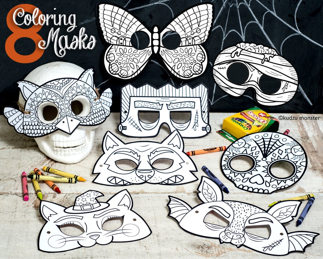 Halloween Printable Coloring Masks Set of 8: Owl, Butterfly ...