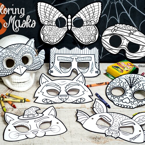 Halloween Printable Coloring Masks Set of 8: Owl Butterfly - Etsy