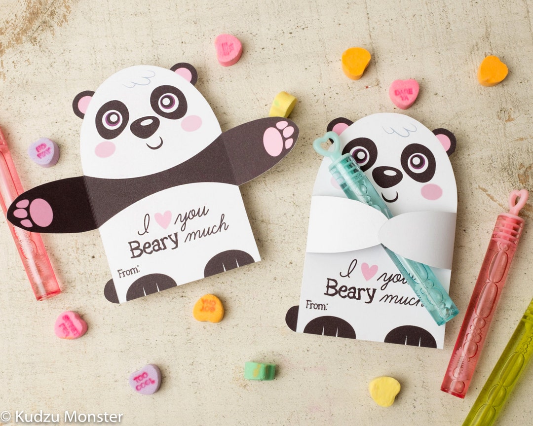 Printable Panda Bear Candy or Gift Hugger Valentines Animals Hug ...