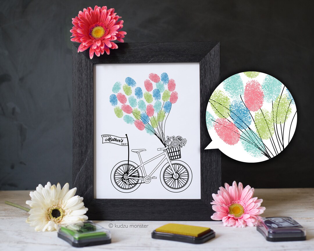 Mother's Day Finger Paint Art Printable Balloons and Bicycle DIY Kid's ...