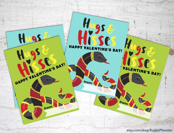INSTANT DOWNLOAD Hugs and Hisses striped Coral Snake valentine cards ...