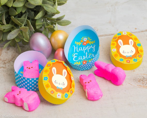 Printable Easter Egg Shaped Box Print and Fold D.I.Y. Bunny Treat Box ...
