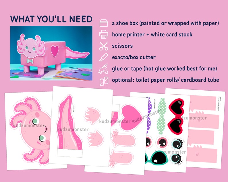 Axolotl Valentine Box Kit | Printable DIY Mailbox for Valentine's Day ...