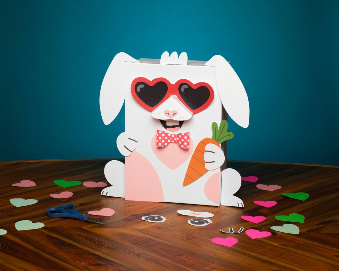Rabbit Valentine Box Printable Decor Kit, Cute Bunny Valentine's ...