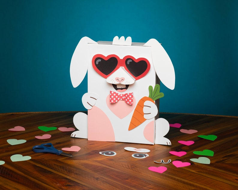 Rabbit Valentine Box Printable Decor Kit, Cute Bunny Valentine's ...