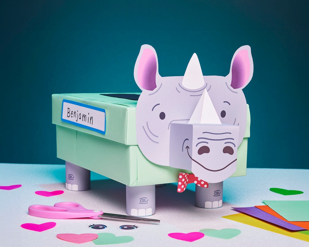 Rhino Valentine Box Kit Printable Rhinoceros Mailbox for Kid Valentine ...