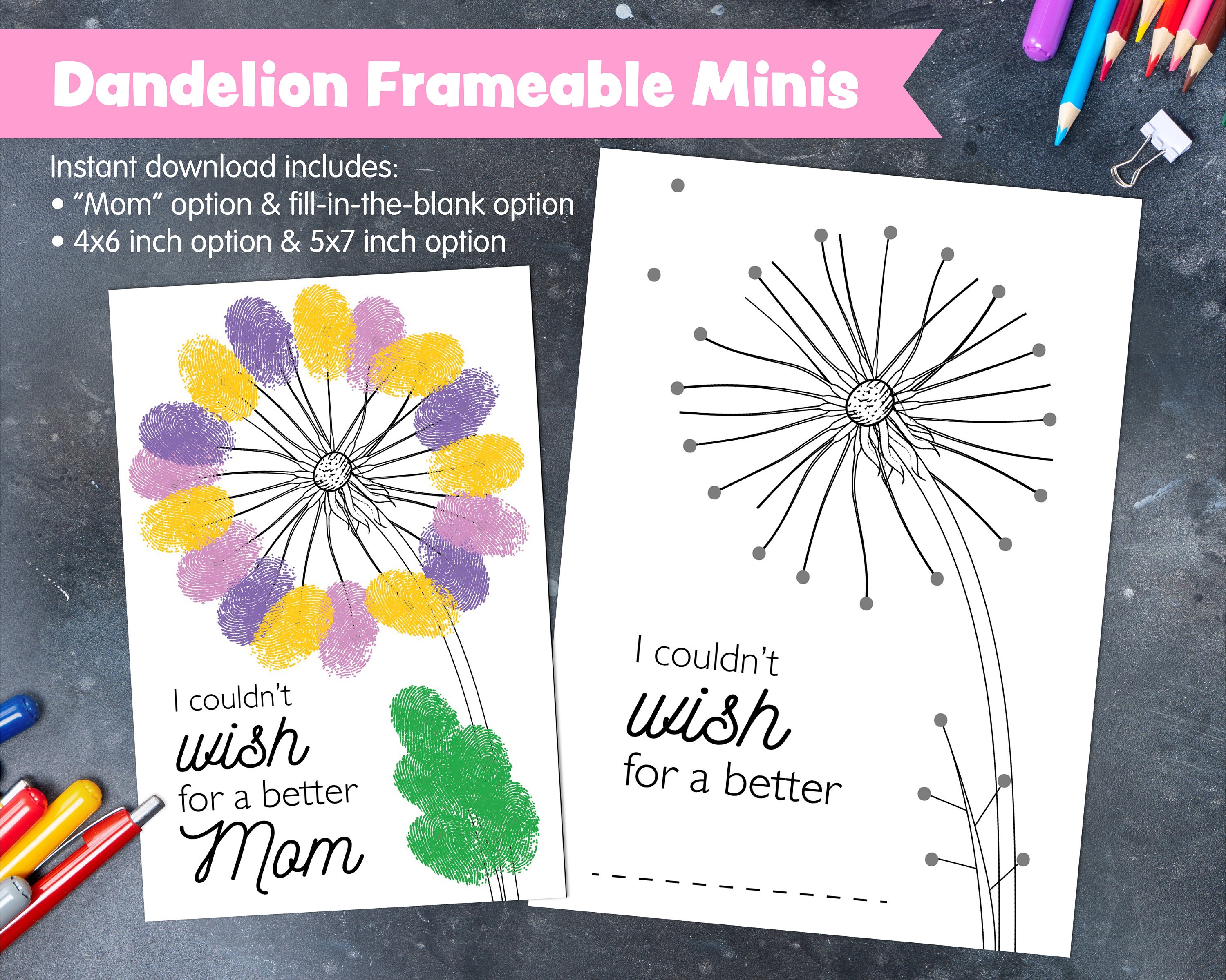 Mother's Day Finger Paint Art Printable Dandelion DIY Kid's Classroom ...
