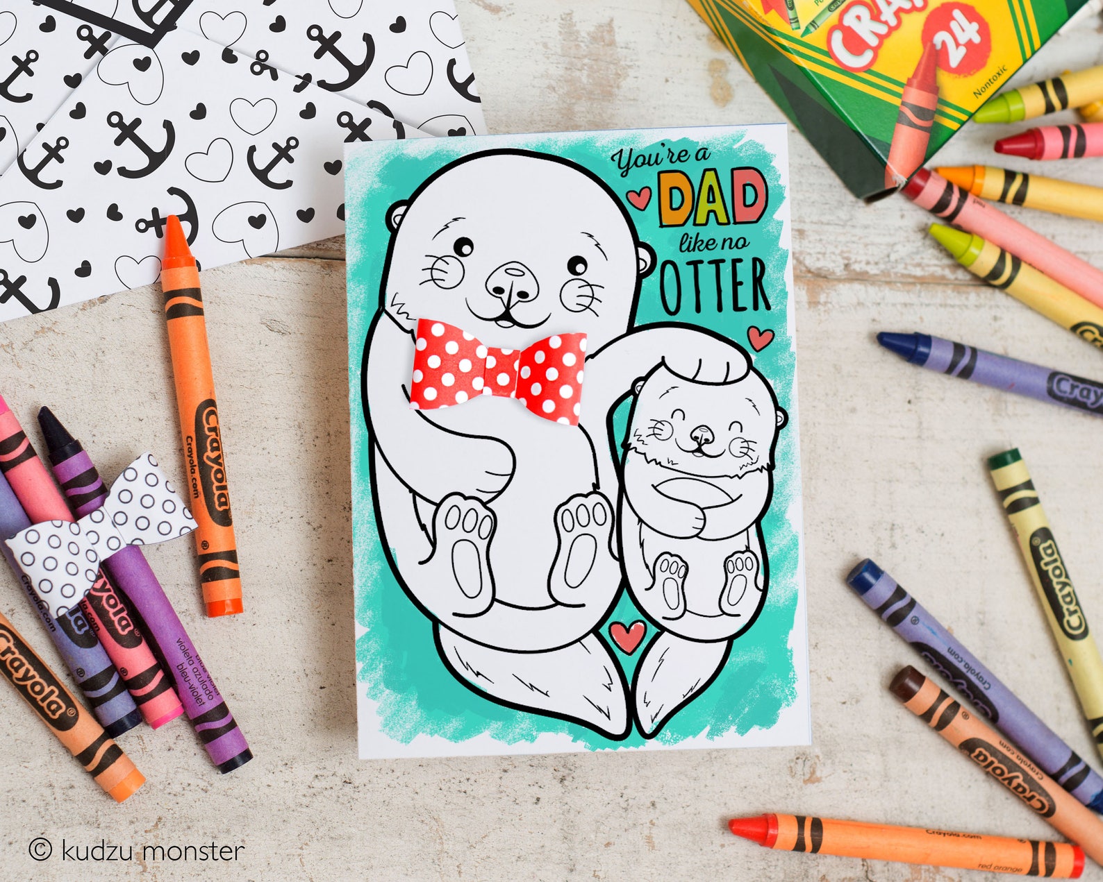 INSTANT DOWNLOAD Father's Day Card Cute Otter Coloring Page Card With ...