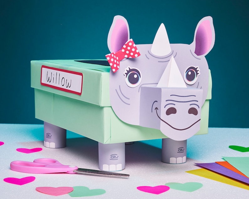 Rhino Valentine Box Kit Printable Rhinoceros Mailbox for Kid Valentine ...