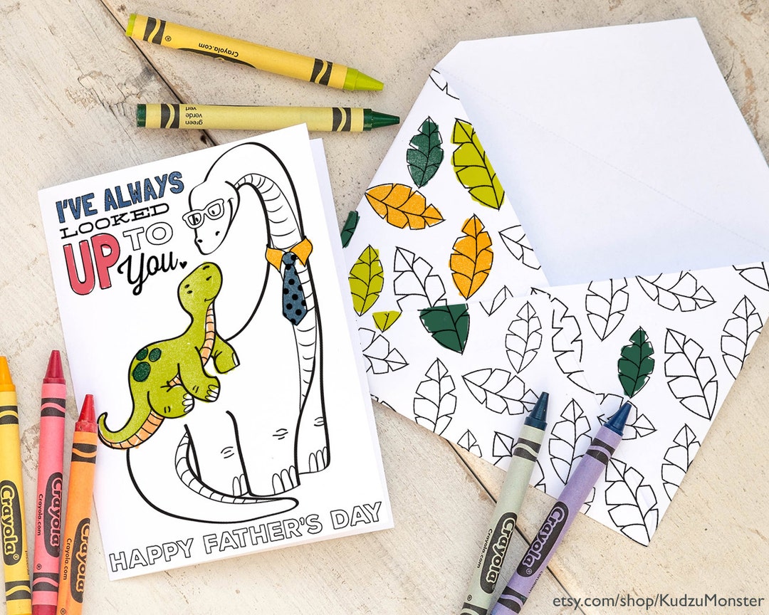 INSTANT DOWNLOAD Fathers Day Card Coloring Page Longneck Dinosaur ...