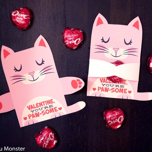 Pink Cat Valentine Classroom Candy Hugger Valentines Cute - Etsy