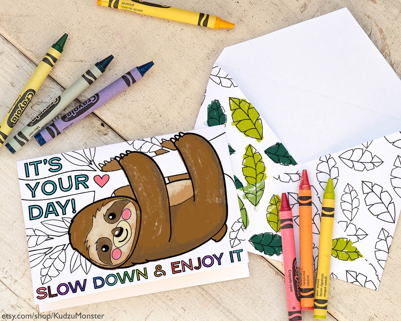 Sloth Coloring Father's Day Card INSTANT DOWNLOAD Cute Jungle Activity ...