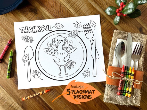 Thanksgiving Printable Placemat Activity Coloring Sheets for Kid's ...