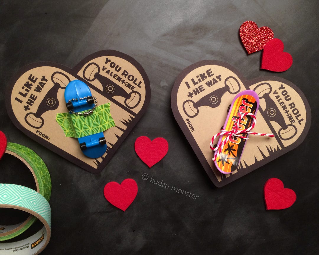 Printable Skateboard Toy Valentine Heart Kraft Simple DIY Valentine ...