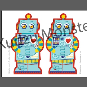 Cute Robot Valentine's Day Printable Card With Treat Holder Non Candy ...