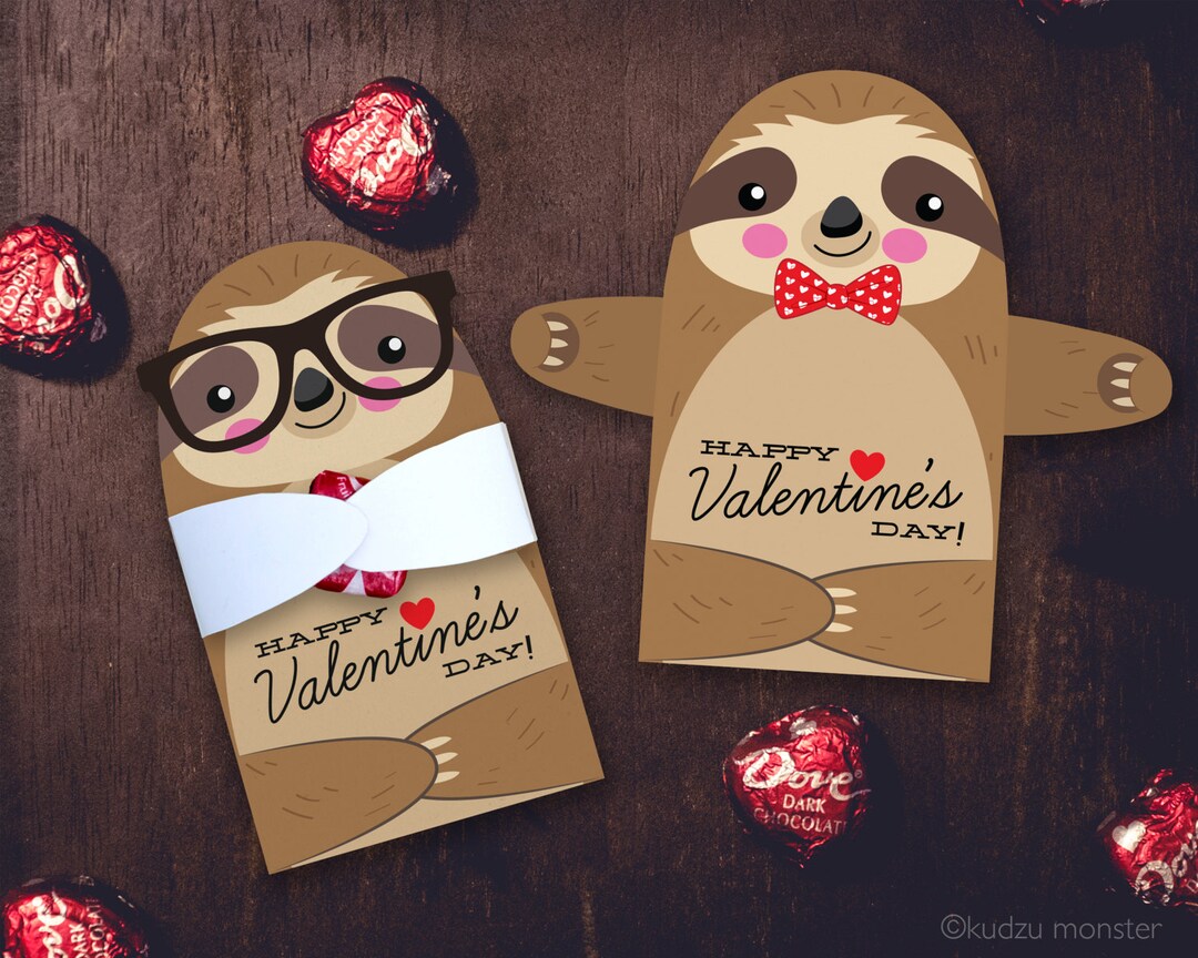 Cute Sloth Classroom Candy Holder Valentines Cute Animal Individual ...