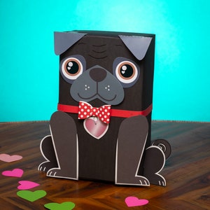 Black Pug Valentine Box Printable Decor Kit, Cute Puppy Dog Valentine's ...