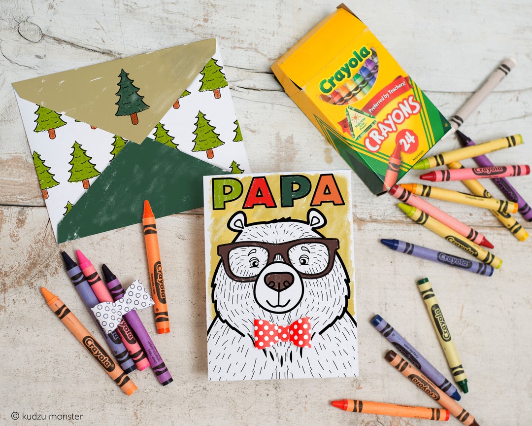 Instant Download Father's Day Card PAPA BEAR Coloring Page Card With 3D ...