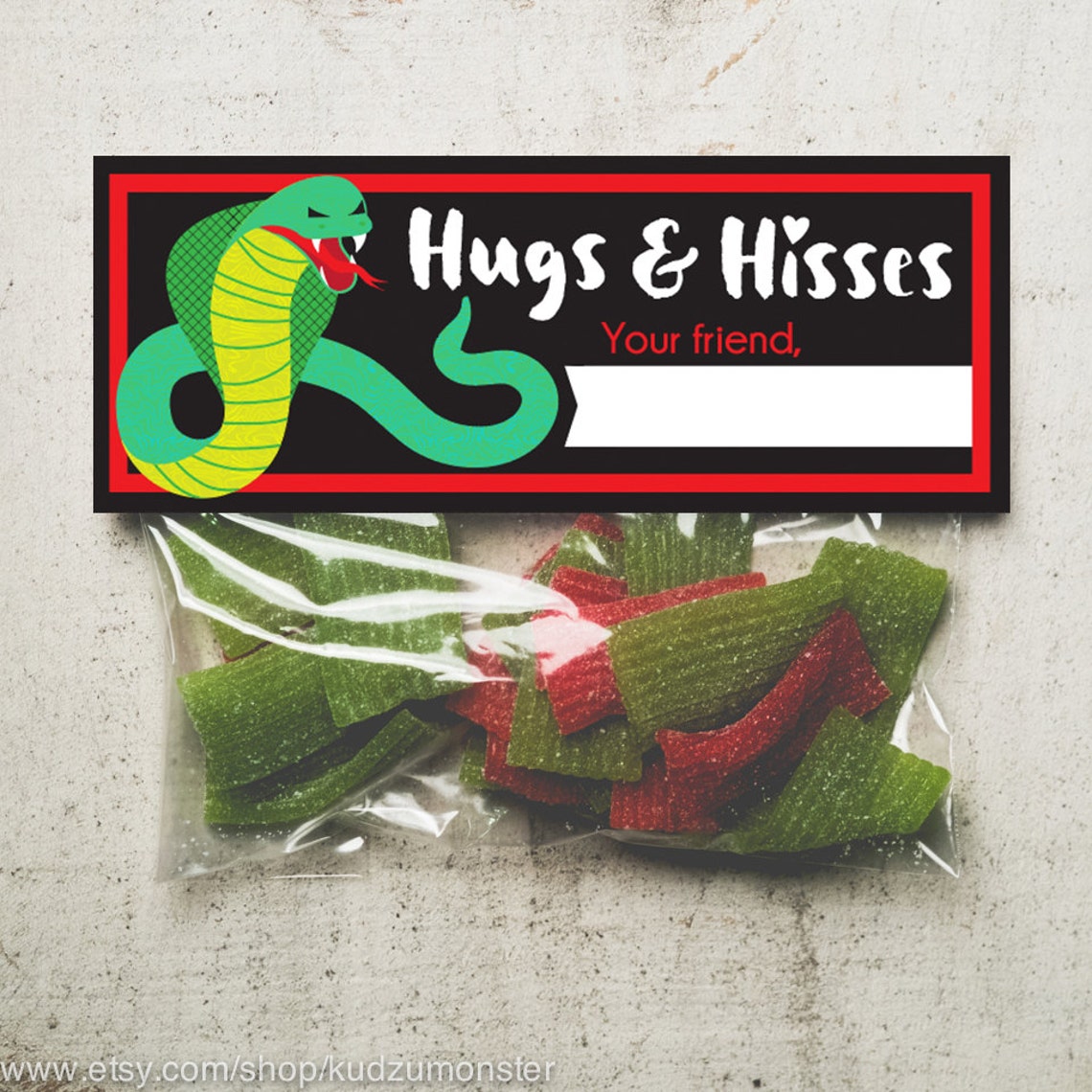 INSTANT DOWNLOAD Hugs and Hisses Snake Cobra Valentine Treat - Etsy