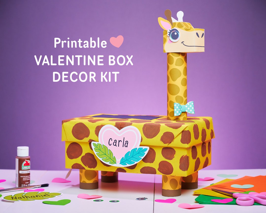 Giraffe Valentine Box Kit | DIY Printable Box Decor Kit for Valentine's ...