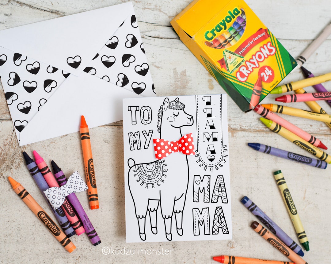 Llama Mama Mother's Day Card INSTANT DOWNLOAD Coloring Page Printable ...