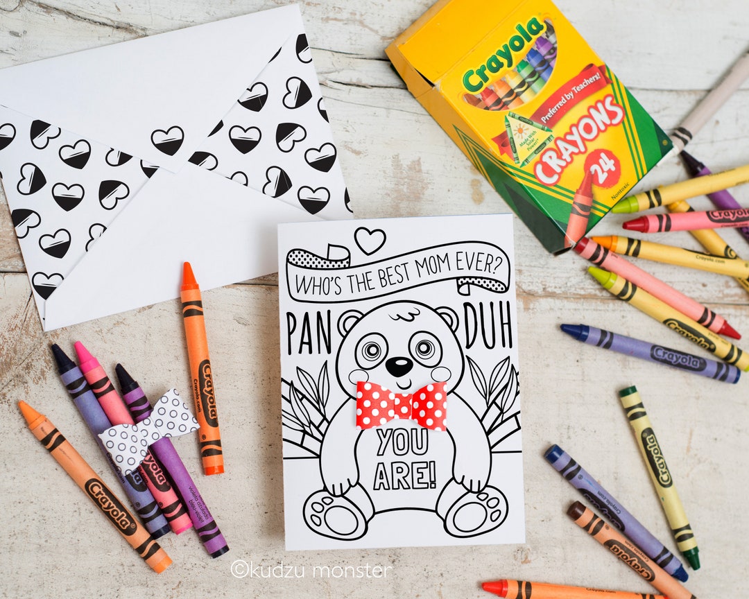 INSTANT DOWNLOAD Mother's Day Card Coloring Page Panda Panduh Funny 3D ...