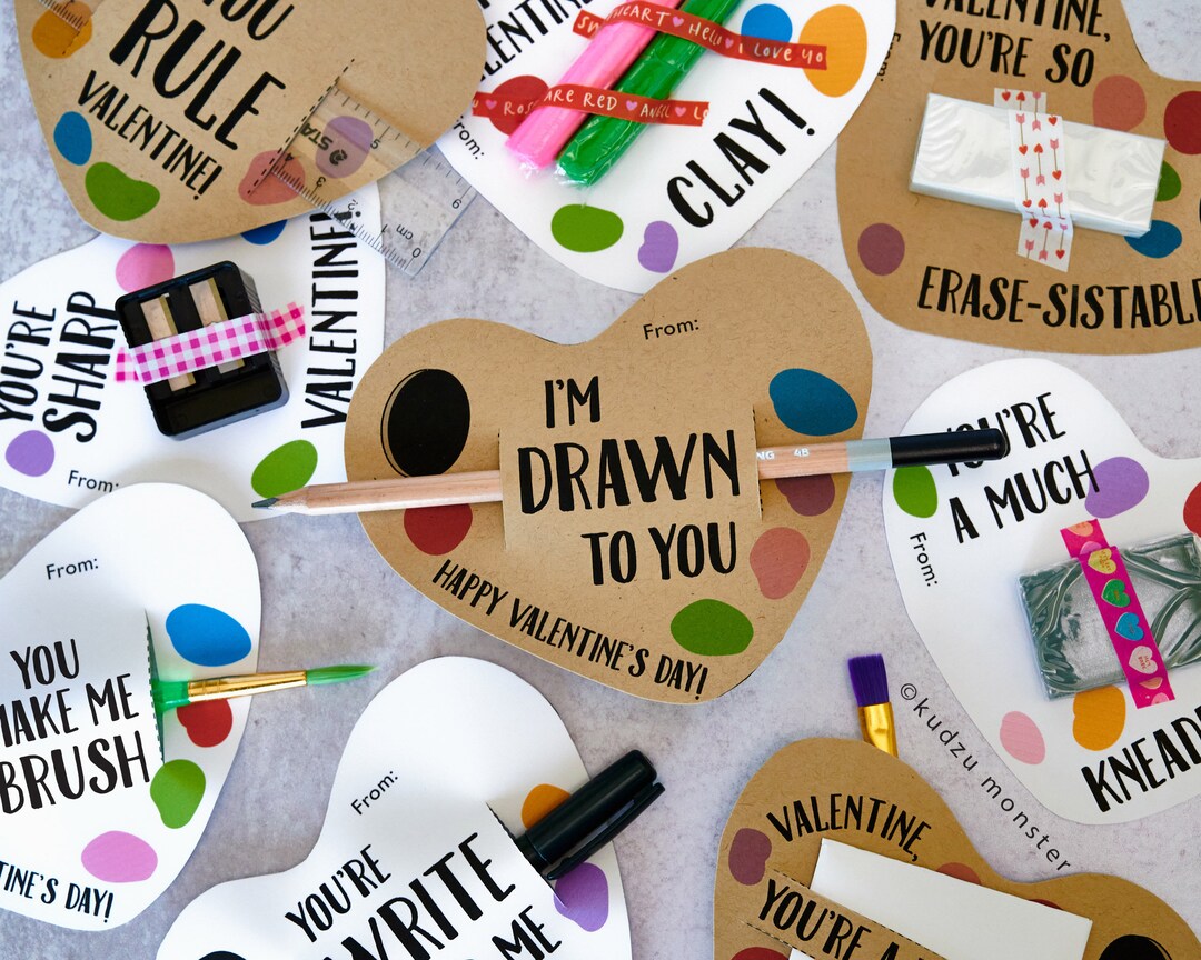 Art Supply Valentines Paint Palette Heart Artists DIY Printable Kneaded ...