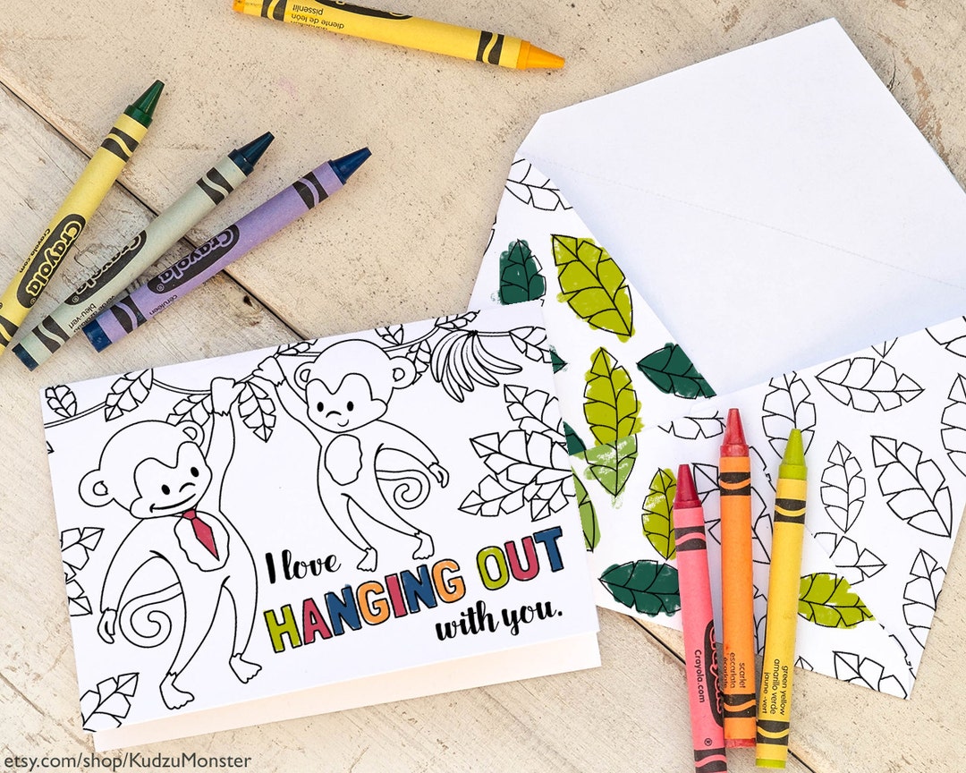 Printable Father's Day Card Coloring Page Monkey Instant Download Craft ...