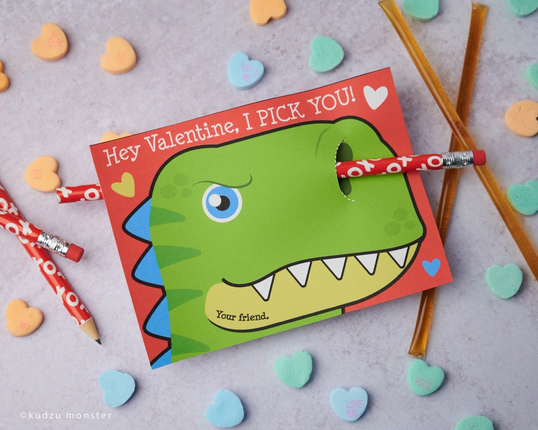 Funny Dinosaur Nose Picking Valentines Classroom Pencil Holder ...