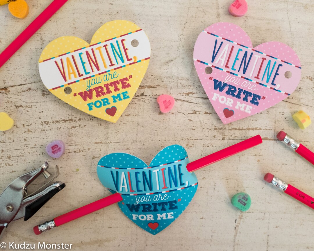 Pencil Valentine Printable Heart for Pencil or Pen Non Candy Valentine ...
