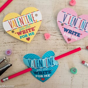 Pencil Valentine Printable Heart for Pencil or Pen Non Candy Valentine ...