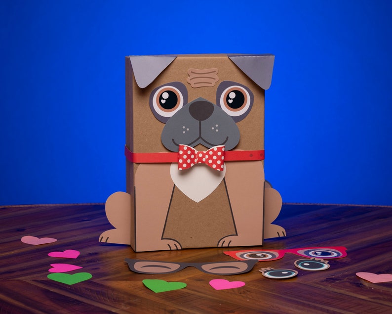 Pug Valentine Box Printable Decor Kit, Cute Puppy Dog Valentine's ...