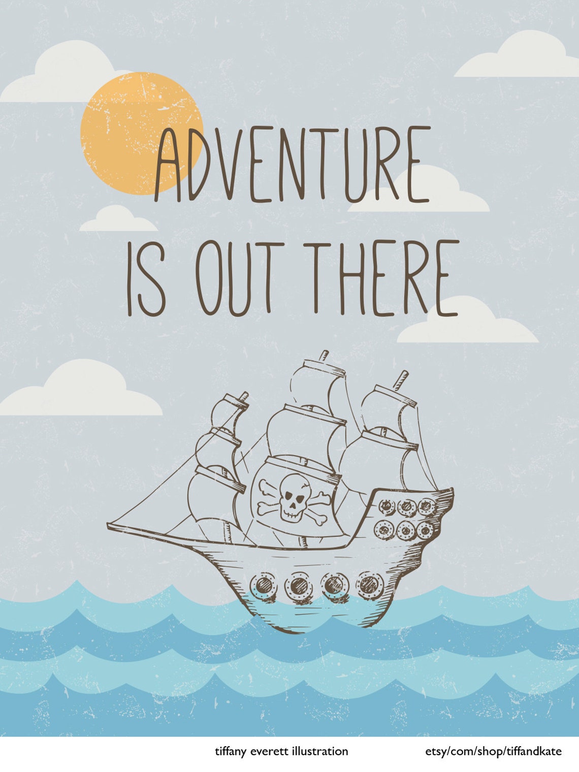 Illustrated Adventure Pirate Ship Sailing Nautical 8x10 Art - Etsy