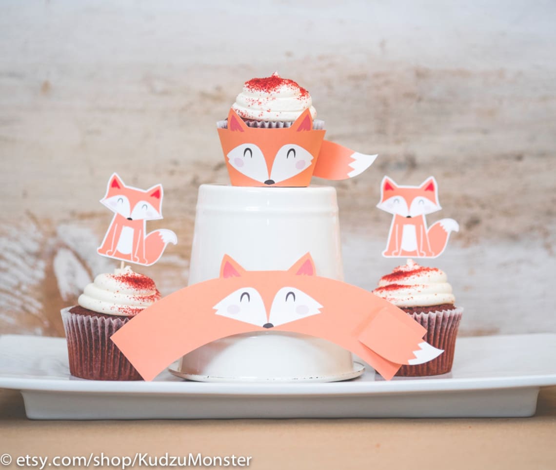 Fox Woodland Birthday Party Printable Decor Kit Cute Fox Cupcake Topper ...