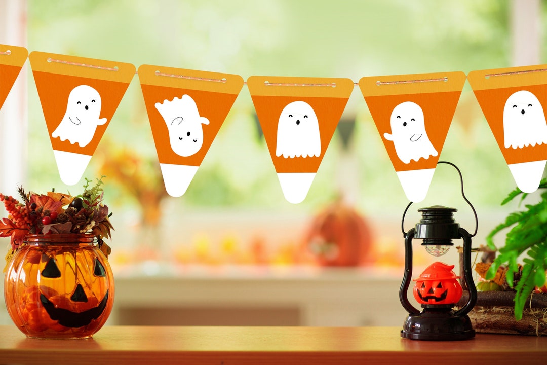 Printable Candy Corn Ghost Garland - Halloween Pennant Flag Banner ...