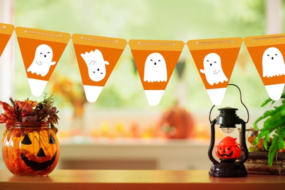 Printable Candy Corn Ghost Garland - Halloween Pennant Flag Banner ...