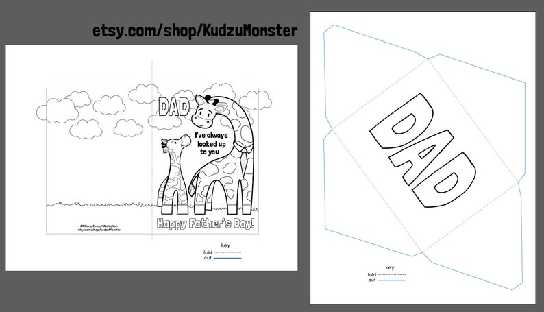 INSTANT DOWNLOAD Fathers Day Card Coloring page giraffe | Etsy