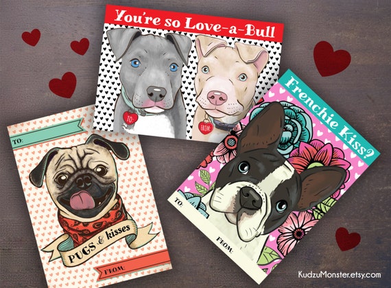 INSTANT DOWNLOAD Printable Classroom Dog Valentines cards with Pug ...