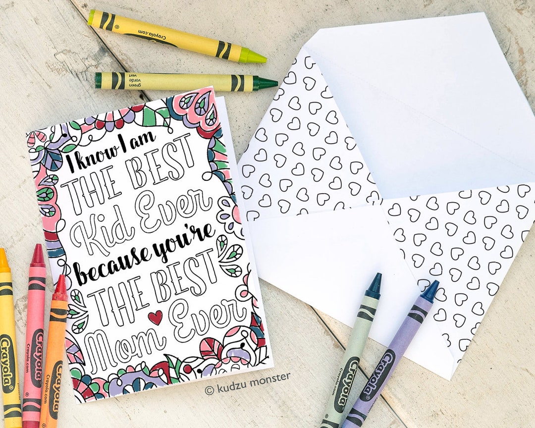 Coloring Mother's Day Card INSTANT DOWNLOAD Best Mom Ever Fun Activity ...