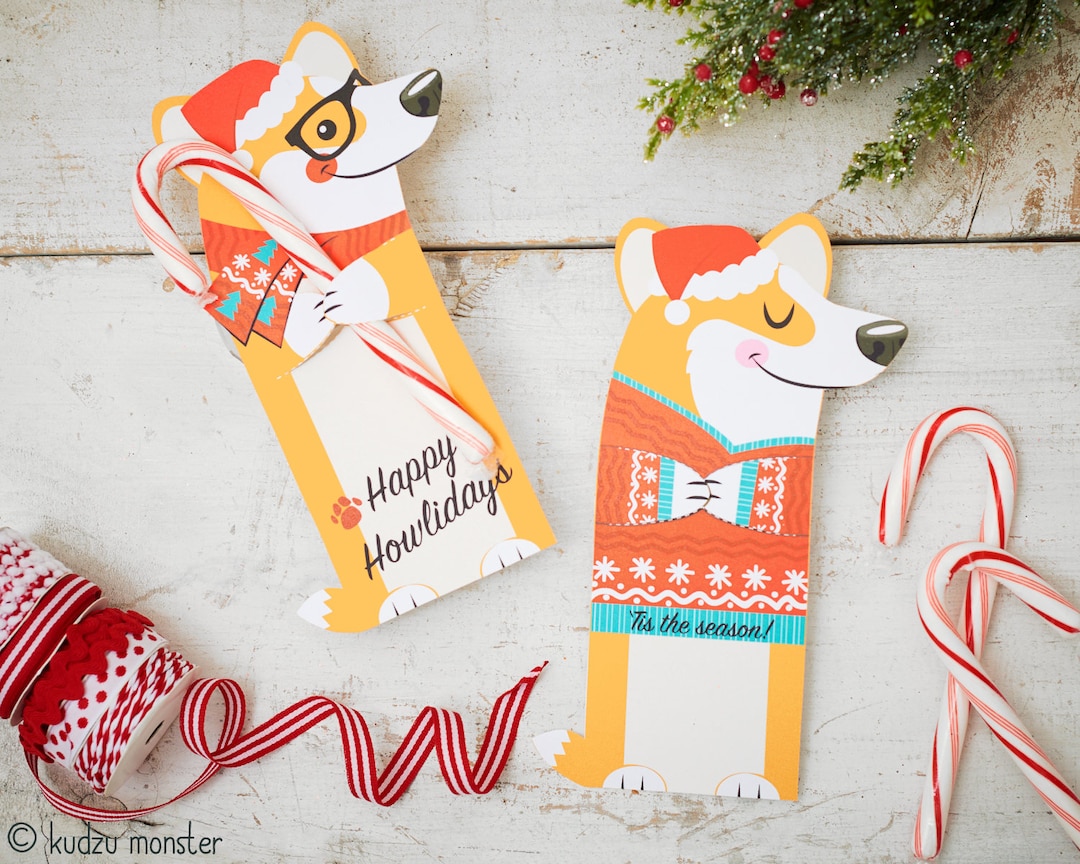 Cute Corgi Dog Holiday Christmas Printable Puppy Dog Candy Cane Holder ...