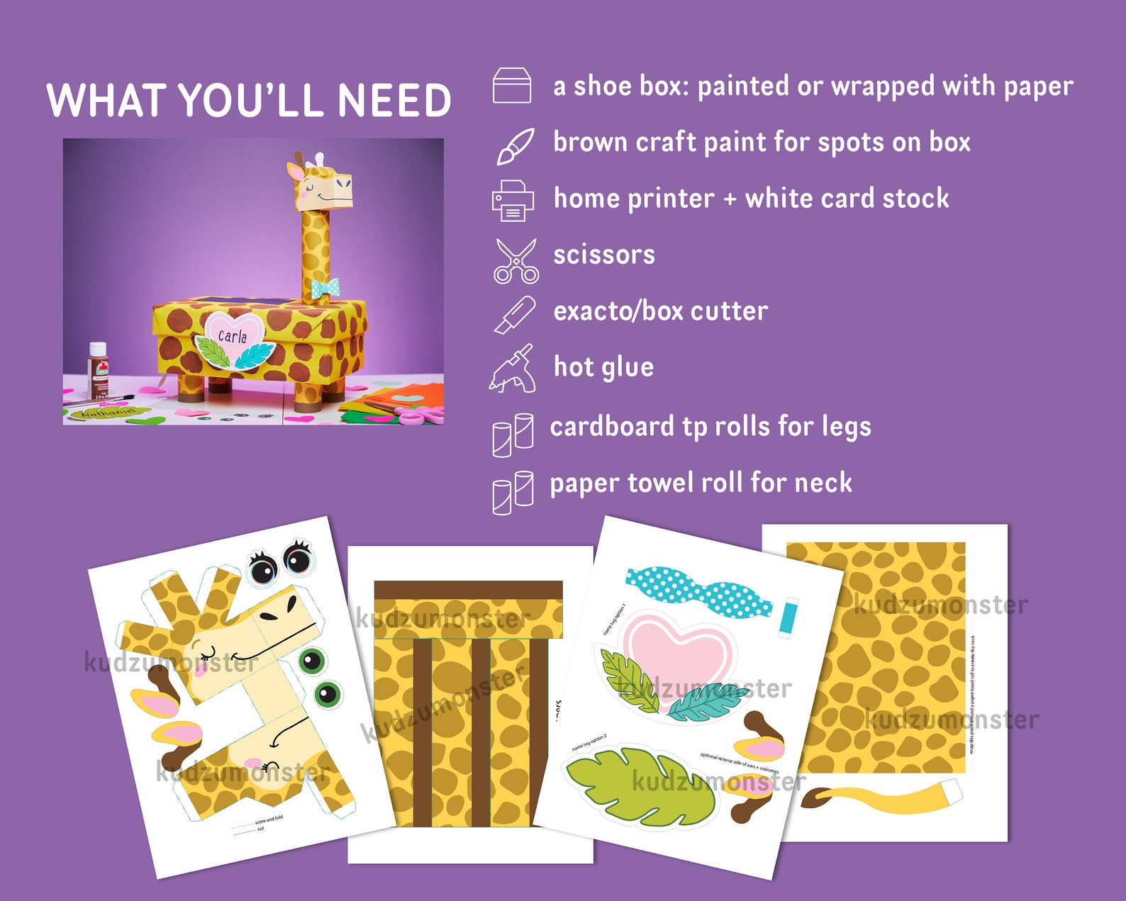Giraffe Valentine Box Kit | DIY Printable Box Decor Kit for Valentine's ...