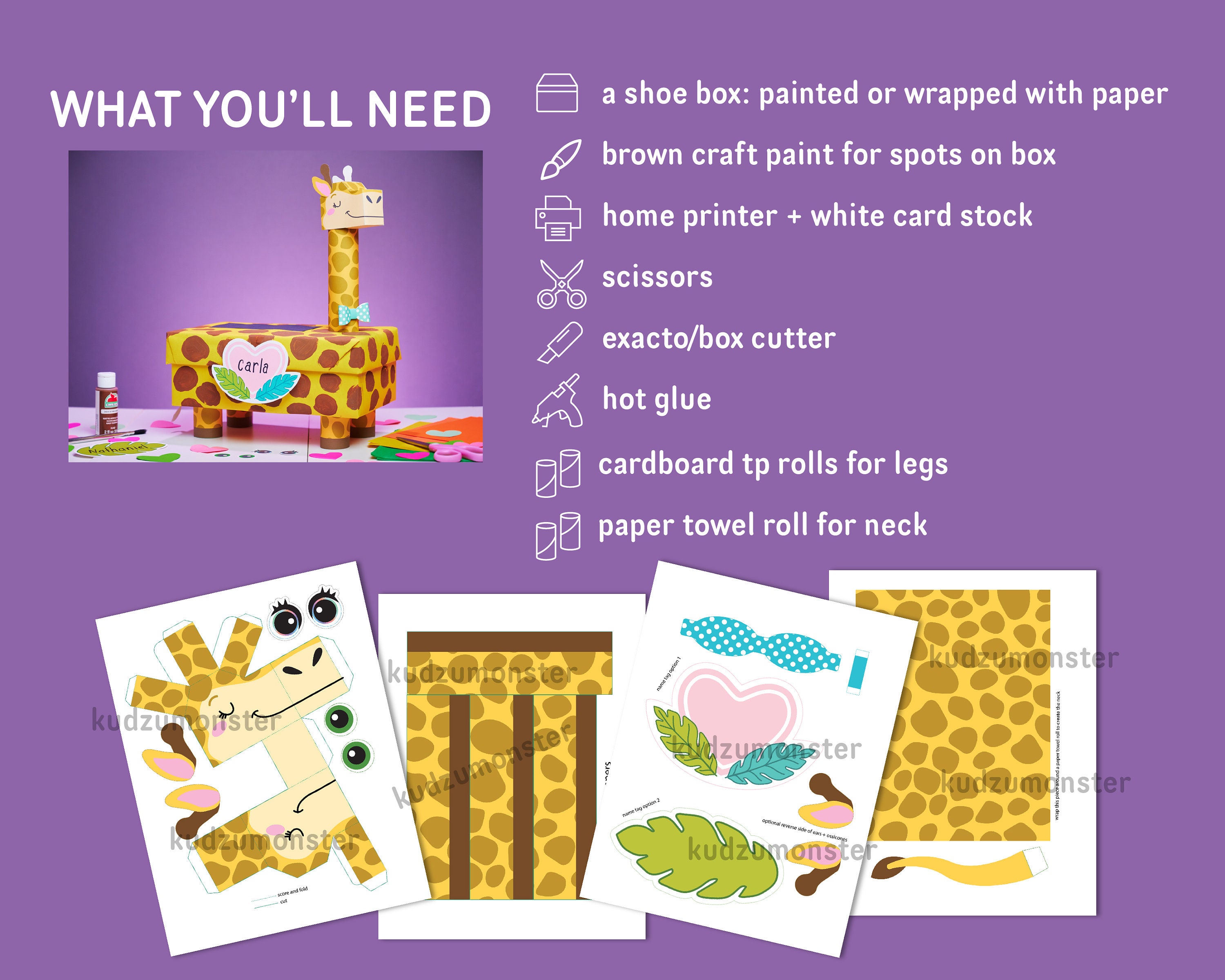 Giraffe Valentine Box Kit | DIY Printable Box Decor Kit for Valentine's ...