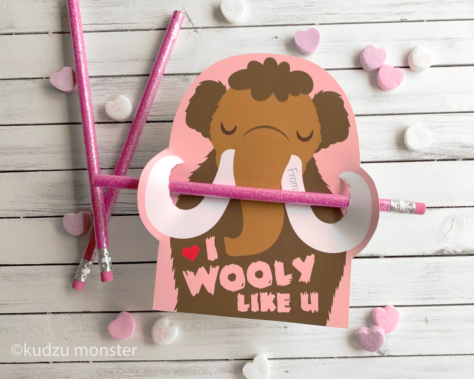 Wooly Mammoth Valentines Printable DIY Instant Download Pencil Holder ...