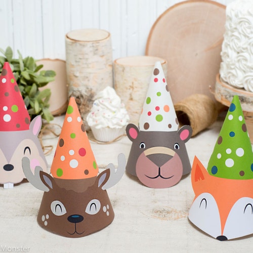 Woodland Animals Party Hat Kit Fox Party Hat Deer Party Hat - Etsy