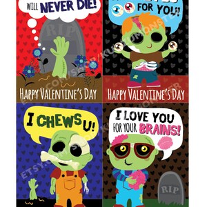 INSTANT DOWNLOAD Printable Classroom Zombie Valentines Cards Valentine ...